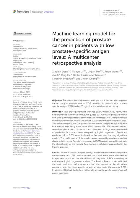 Pdf Machine Learning Model For The Prediction Of Prostate Cancer In Patients With Low Prostate