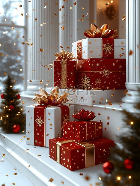 빨간색과 황금 선물 상자 배경 사진 및 창의적인 일러스트 무료 다운로드 Lovepik
