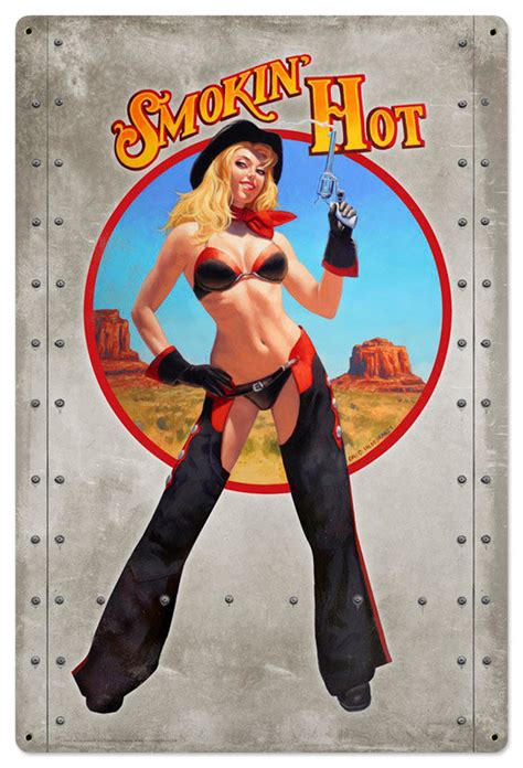 Vintage Style Metal Sign Pinup Girl Smokin Hot X Etsy