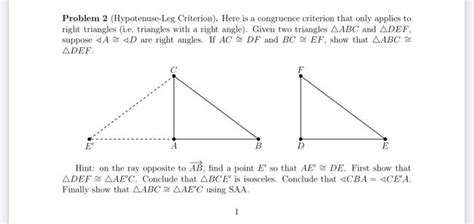 Solved Problem Hypotenuse Leg Criterion Here Is A Chegg