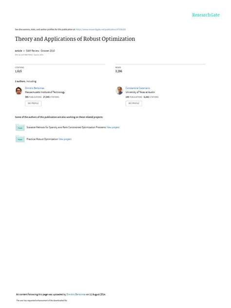 Theory And Applications Of Robust Optimization Siam Review October 2010 Pdf Mathematical