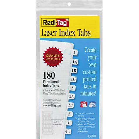 Laser Printable Index Tabs 1 12 Cut Tabs White 0 44 Wide 180 Pack Bundle Of 5 Packs