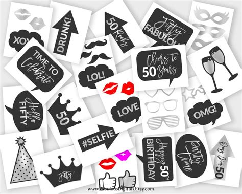 50th Birthday Photo Booth Props Birthday Party Props Black Etsy