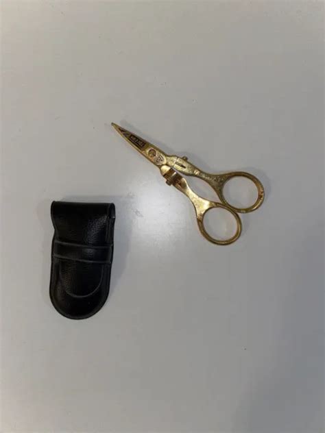 Vintage Toledo Folding Scissors Engraved Gold Color Cutting Thread