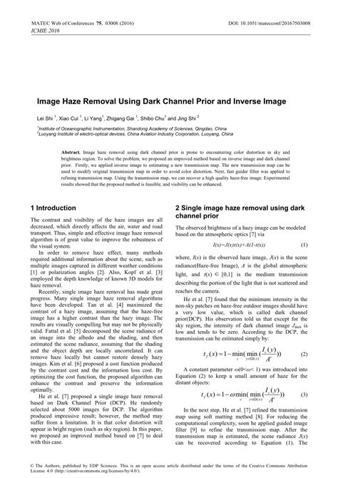 PDF Image Haze Removal Using Dark Channel Prior And Inverse Image