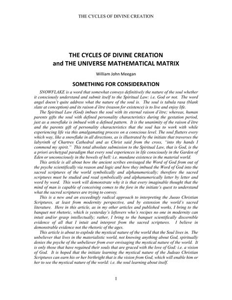 The Cycles Of Divine Creation And The Universal Mathematical Matrix Docx