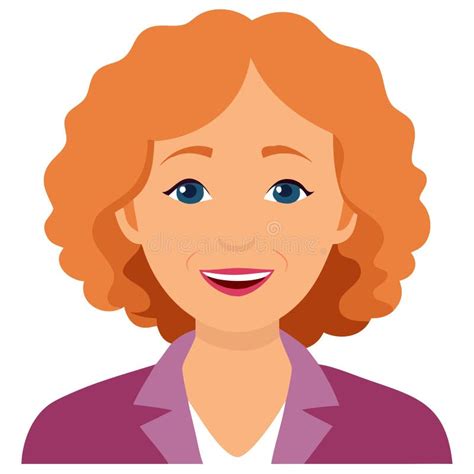 Happy Smiling Woman With Curly Red Hair Vector Portrait Illustration