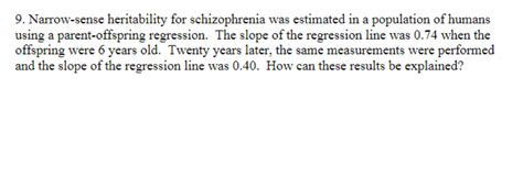 Solved 9 Narrow Sense Heritability For Schizophrenia Was