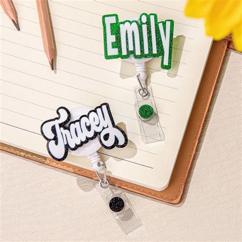 Personalized Name Glitter Sequins Badge Reel Acrylic Id Badge Nurse