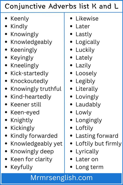Conjunctive Adverbs List A To Z 500 Conjunctive Adverbs In English