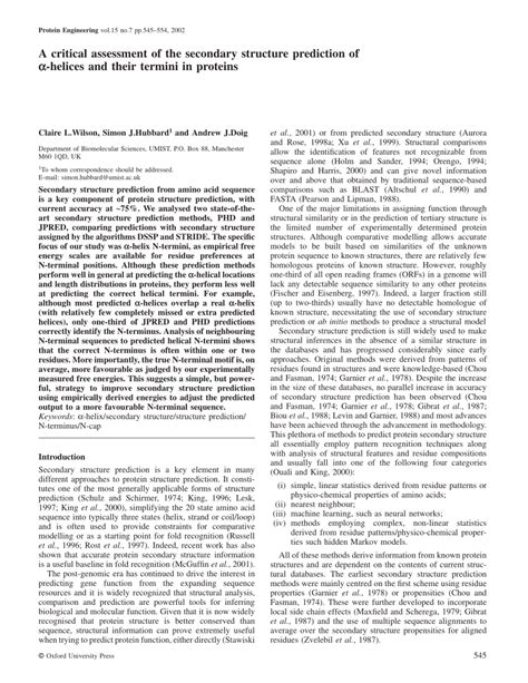 Pdf A Critical Assessment Of The Secondary Structure Prediction Of α