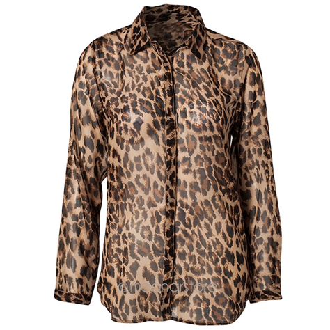 2019 Women Blouse Leopard Print Shirt Long Sleeve Top Loose Blouses