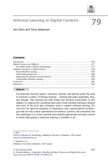 Pdf Informal Learning In Digital Contexts