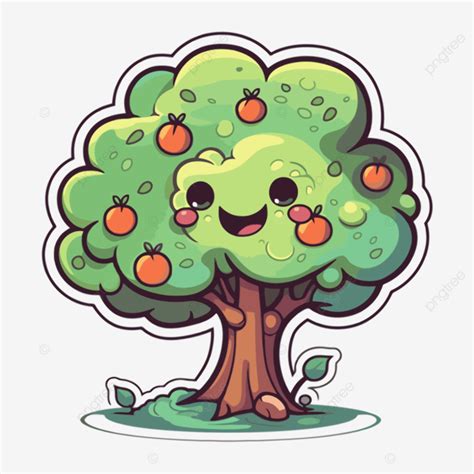 귀여운 나무 애니메이션 절연 귀여운 귀여운 나무 마스코트 스티커 벡터 사과나무 상표 만화 Png 일러스트 및 벡터 에 대한 무료 다운로드 Pngtree