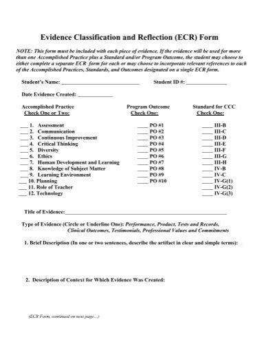 Evidence Classification And Reflection Ecr Form