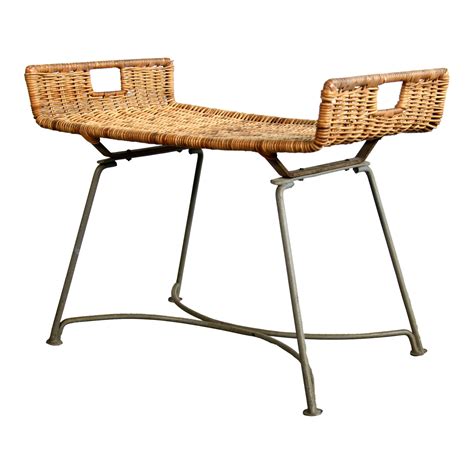 Vintage Rattan And Wrought Iron Small Table Ottoman Or Bench Chairish