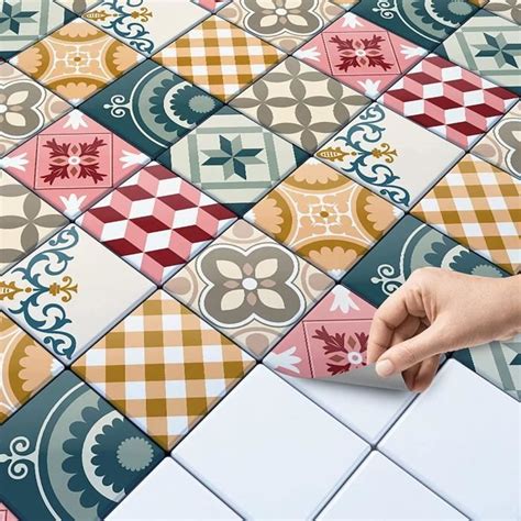 Carrelage mural adhésif Vinyl autocollant PVC Stickers pour carreau ciment Déco carrelage