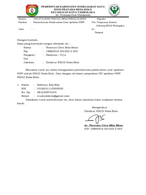 Surat Permohonan User Pipp Bpjs Pdf