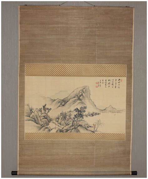 真作 文人画家 日根対山 淡彩秋景山水図 大横物 掛軸 桐蔭極箱 江戸後期 南画家 中国絵画 貫名海屋師事 山水、風月 ｜売買された