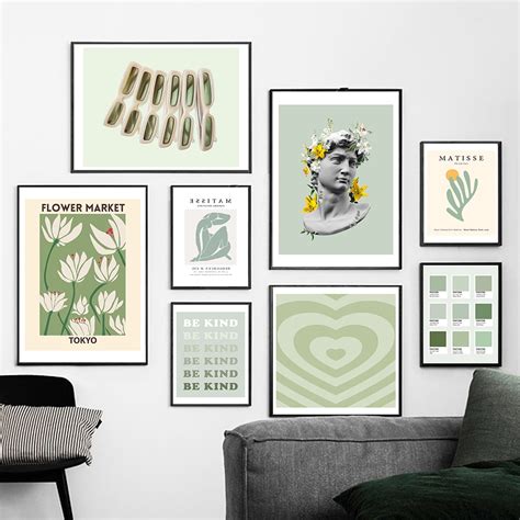 마티스 추상 꽃 녹색 팬톤 데이비드 월 아트 캔버스 회화 북유럽 라인 포스터 프린트 사진 거실 장식그림 And 서예 Aliexpress
