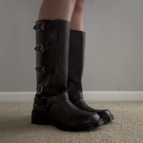 Brown Leather Wild Fable Boots With Metal Straps A Depop