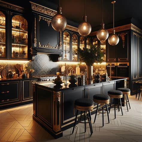 Black And Gold Rustic Kitchen