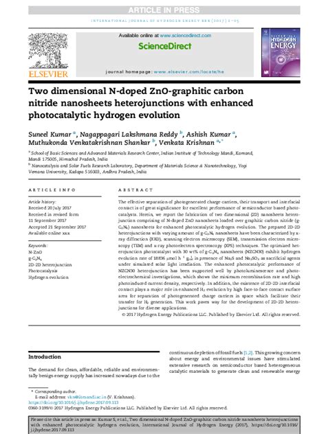 Pdf Two Dimensional N Doped Zno Graphitic Carbon Nitride Nanosheets Heterojunctions With