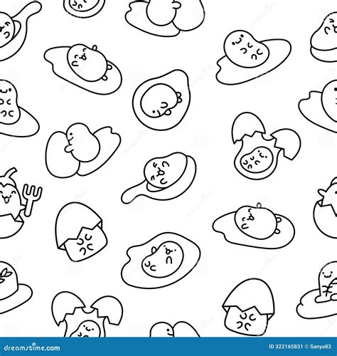 Kawaii Yolk With Funny Face Seamless Pattern Vector Illustration