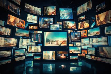 Premium Ai Image Lots Of Tv Screens In A Dark Room Television