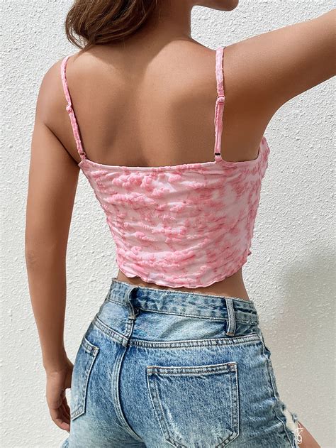 Shein Qutie Ruched Bust Frill Trim Textured Cami Top Shein Uk