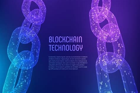 Blockchain입니다 Cryptocurrency입니다 블록 체인 개념입니다 3d 와이어 프레임 체인 디지털 코드입니다 편집 가능한 템플릿입니다 스톡 벡터 일러스트입니다