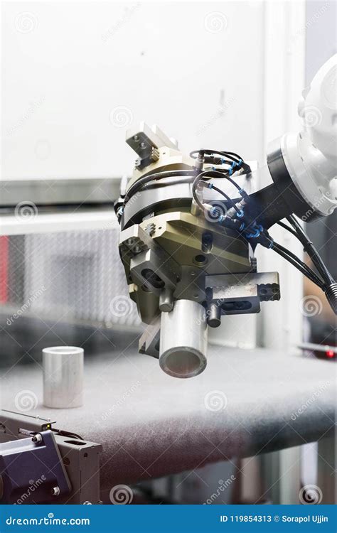 Robot Arm Auto Load And Unload Cnc Turning Part Stock Image Image Of