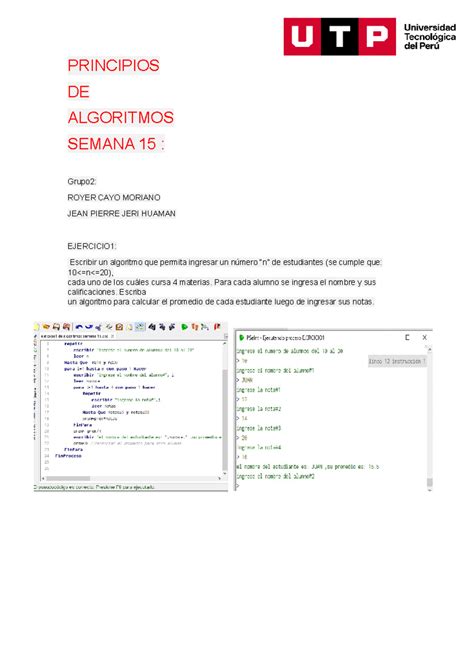 Principios DE Algoritmos Semana 15 Grupo 2 Principios De Algoritmos PRINCIPIOS DE ALGORITMOS