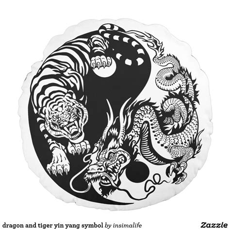 Dragon And Tiger Yin Yang Symbol Round Pillow Yin Yang