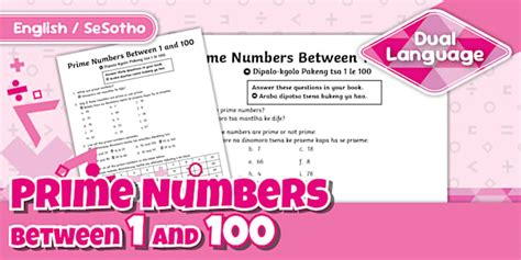Gr7 Maths T2 Prime Numbers Between 1 And 100 Activity Sheet