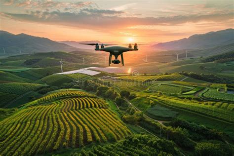 Farming With Drone Agriculture And Harvest Technology Innovation Stock