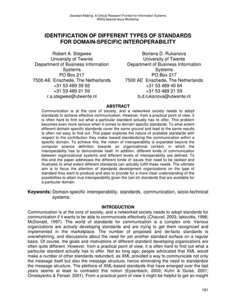 PDF IDENTIFICATION OF DIFFERENT TYPES OF STANDARDS FOR DOMAIN SPECIFIC INTEROPERABILITY