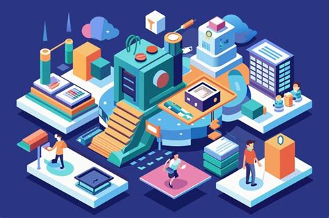 A Colorful Isometric Illustration Showcases A Dynamic Workspace Featuring Diverse Activities And