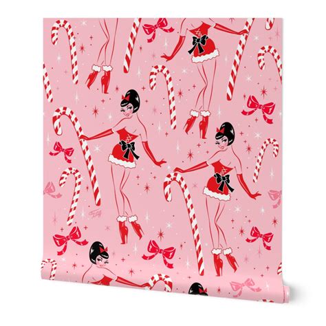 Large Candy Cane Pinup Girl Wallpaper Spoonflower