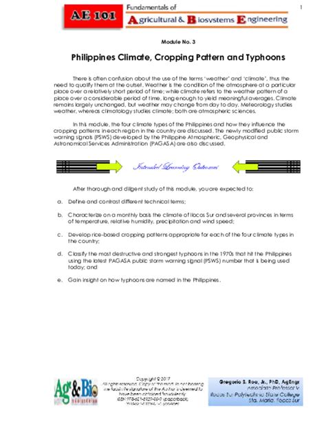 Pdf Philippines Climate Cropping Pattern And Typhoons