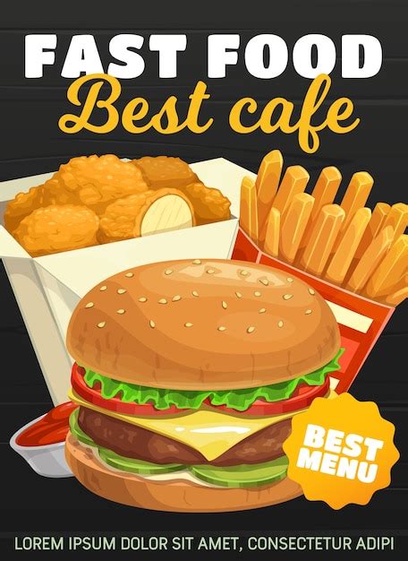 패스트 푸드 버거 감자 튀김 및 치킨 너겟 테이크 아웃 패스트 푸드 비스트로 스낵 주문 및 배달 정크 푸드 치즈 버거