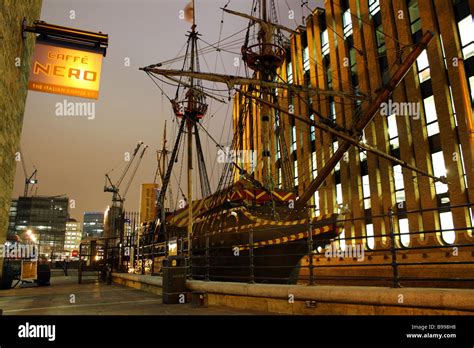 Golden Hinde Ship Full Size Replica Of Sir Francis Drake S Th Century Galleon Docked Near