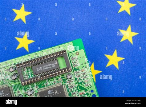 Eu Flag With Green Pcb Circuit Board With Empty Eprom Socket For 2021 Integrated Computer Chip