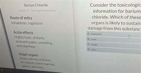 Solved Barium Chloride Consider The Toxicologic Section 11