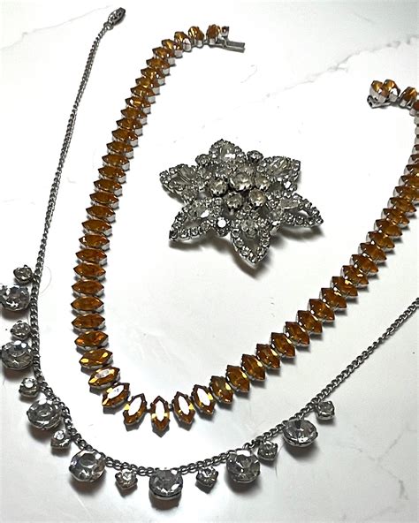 Bling Bling Shiny Objects Vintage Crystal Rhinestone Necklaces And