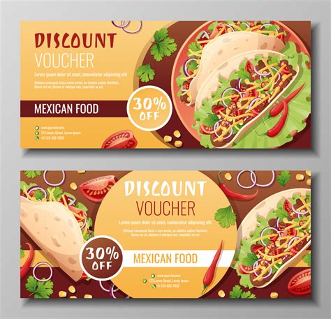 Discount Voucher Mexican Food Template Design Coupon Set With Tacos