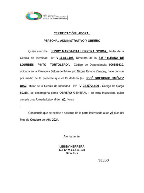 Certificacion Laboral Pdf