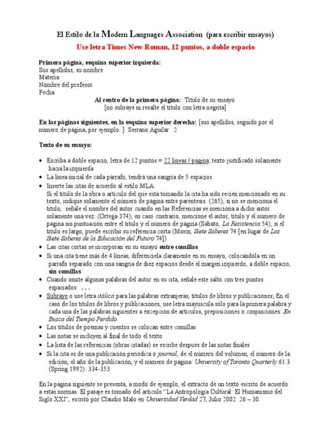 Mla Reglas Para Escribir Un Ensayo Pdf