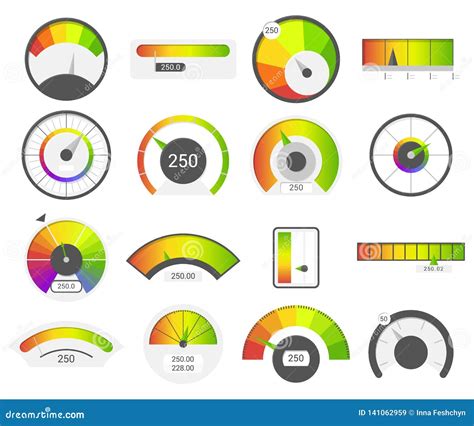 Speedometer Icons Credit Score Indicators Speedometer Goods Gauge Rating Meter Stock Vector