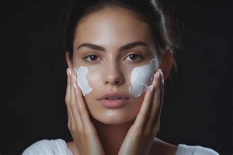 Premium Photo Woman Applies Cream To Her Face